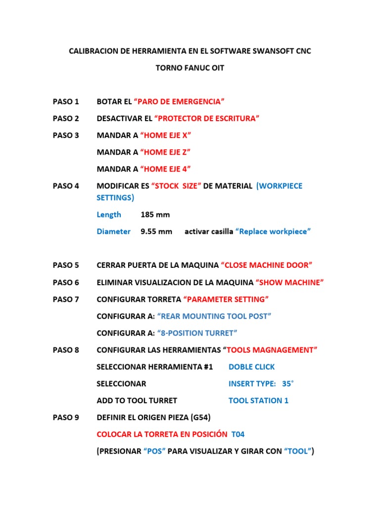 Calibracion de Herramienta en El Software Swansoft CNC | PDF ...