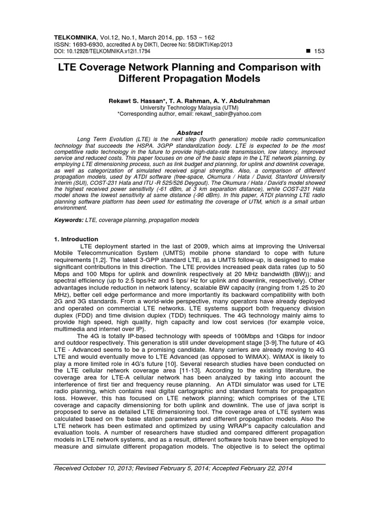 Lte Coverage Network Planning And Comparison With Different Propagation Models Pdf 4 G Lte