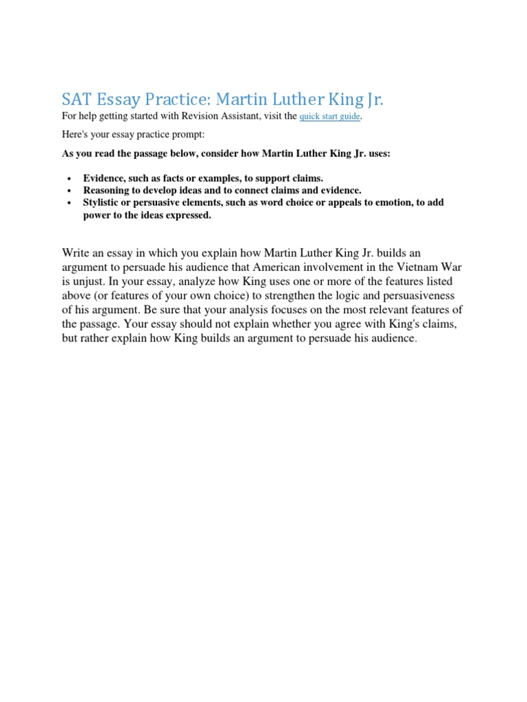 SAT Essay Practice | PDF | Martin Luther King Jr. | Essays