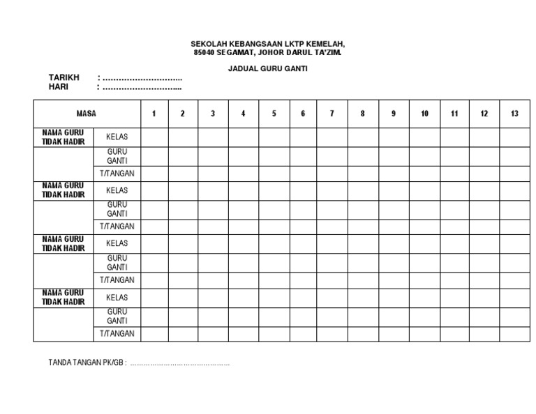 Jadual Guru Ganti | PDF