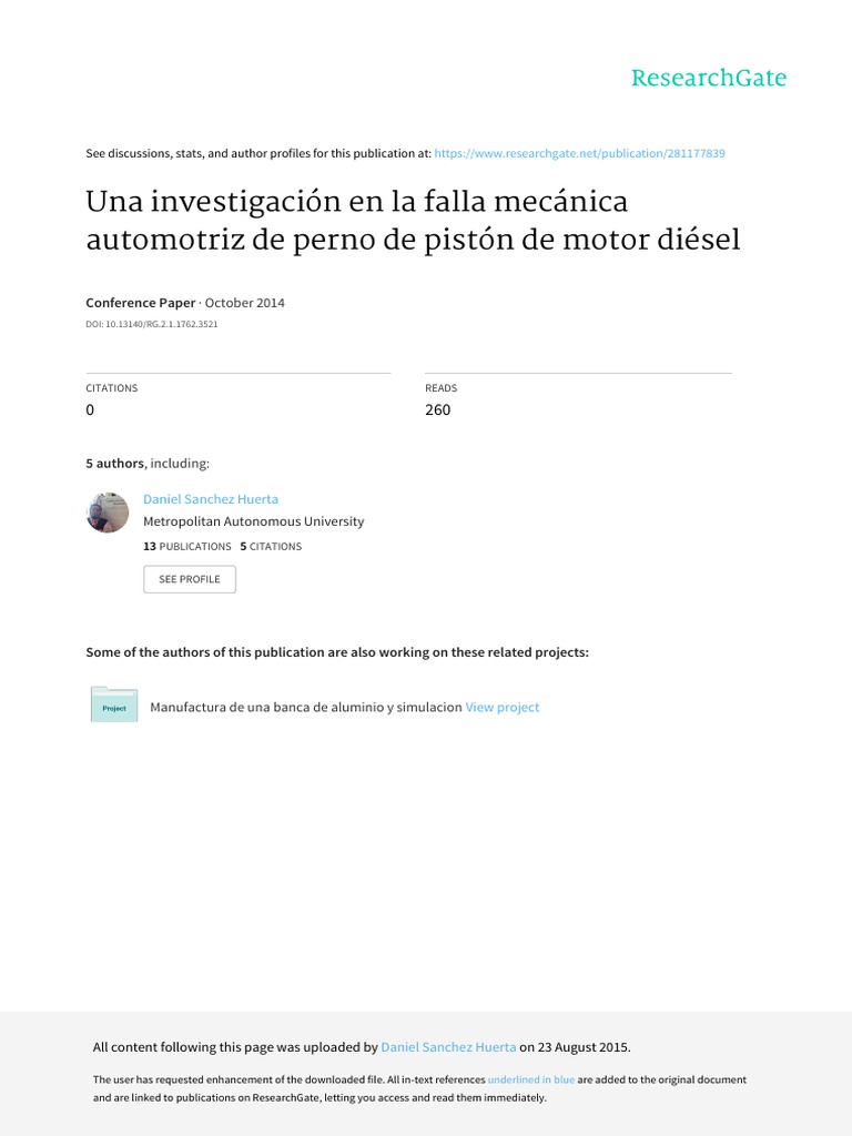 Una Investigación en La Falla Mecánica Automotriz de Perno de Pistón de ...