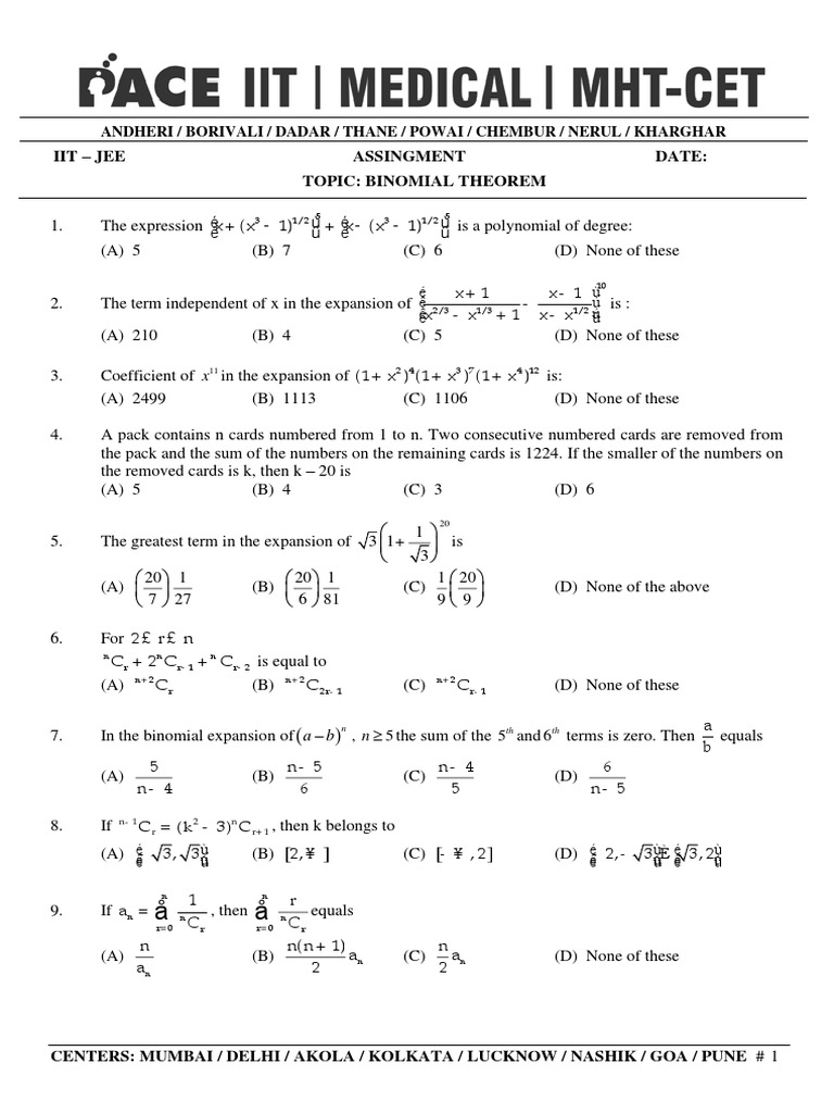 Binomial Theorem - Question | PDF | Abstract Algebra | Algebra