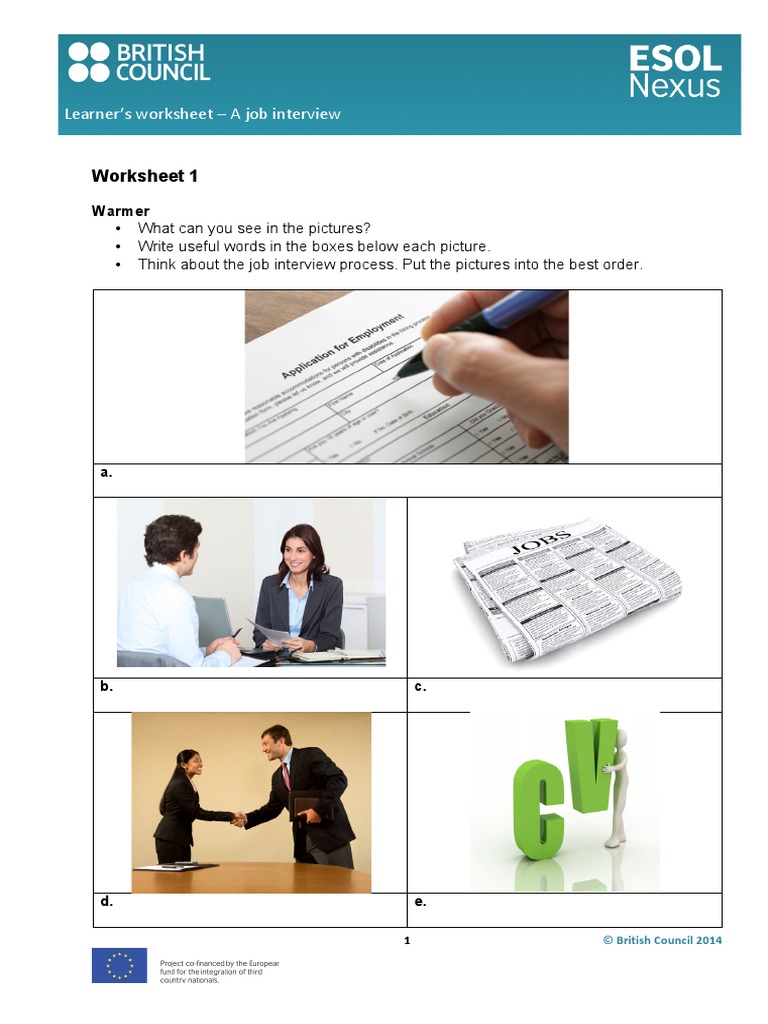 Worksheet 1: Learner's Worksheet - A Job Interview | PDF | Job ...