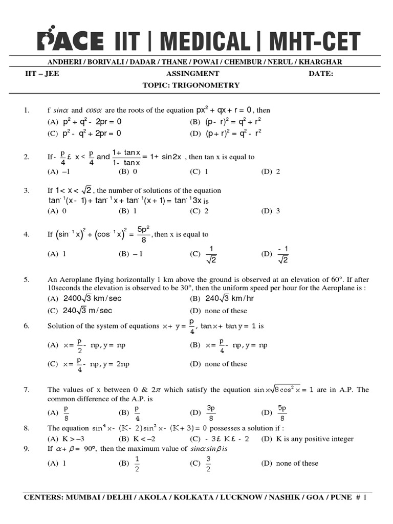 Trigonometry - Question Paper | PDF | Trigonometric Functions | Complex Analysis
