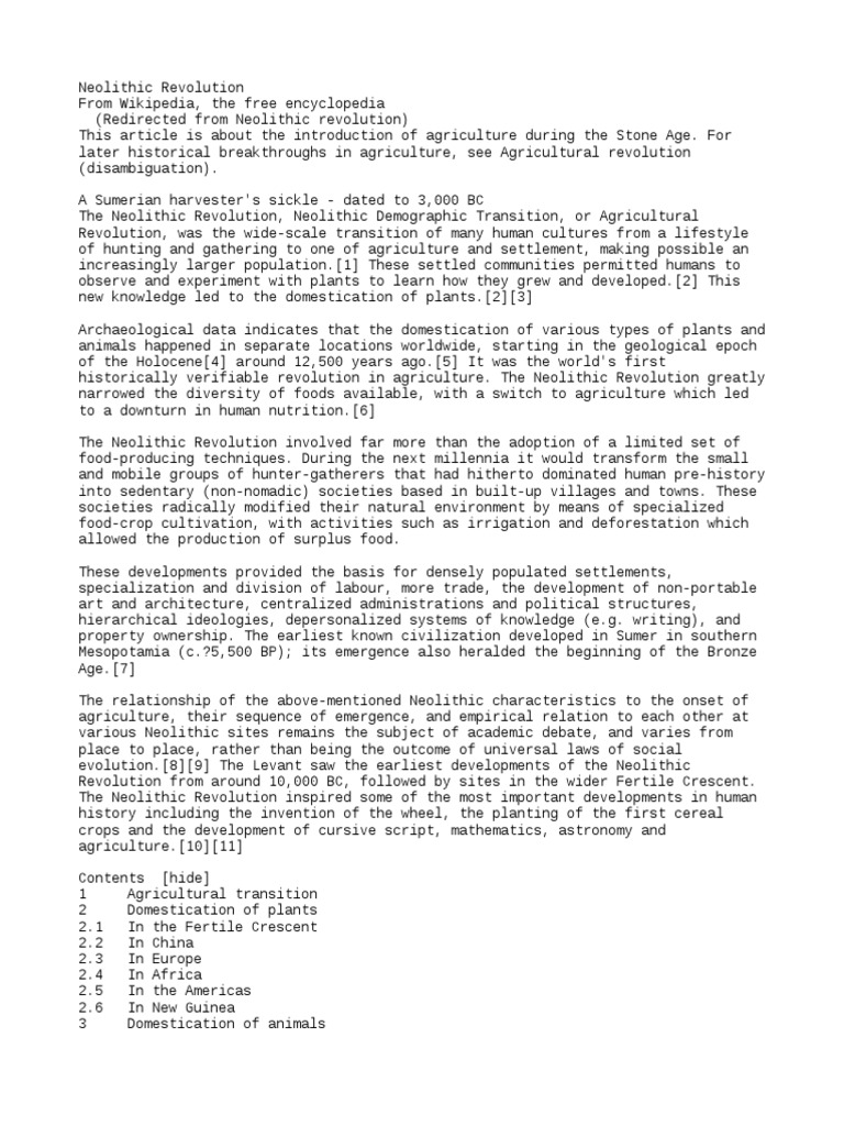 Neolithic Revolution: The Rise of Agriculture | PDF | Neolithic ...