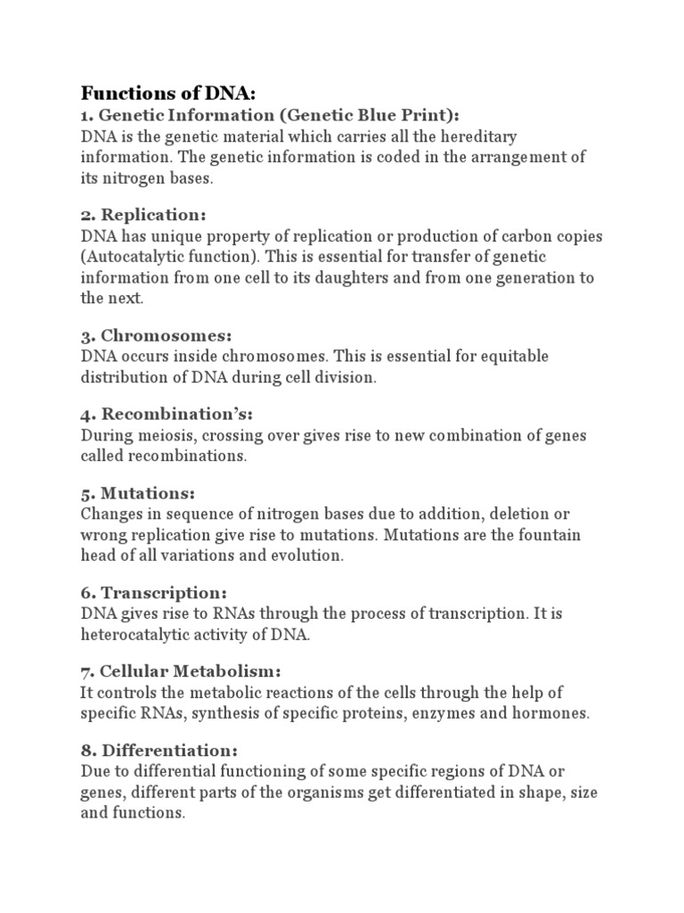 Functions of DNA | Download Free PDF | Dna | Gene