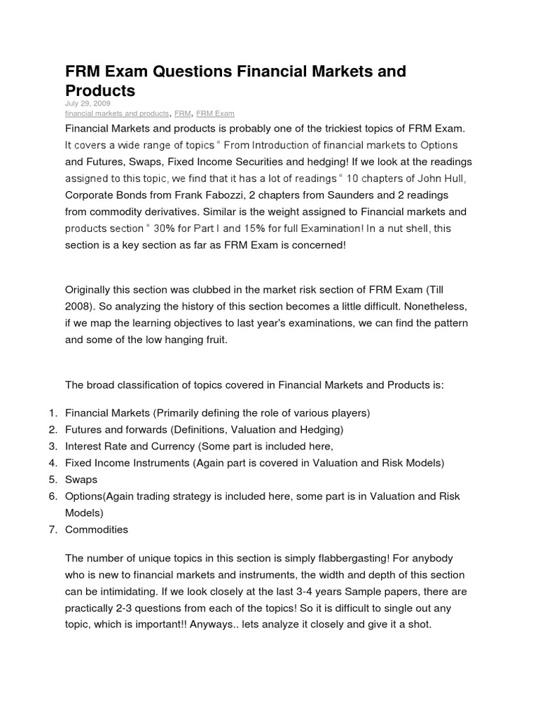 FRM Exam Questions Financial Markets and Products | PDF | Greeks ...