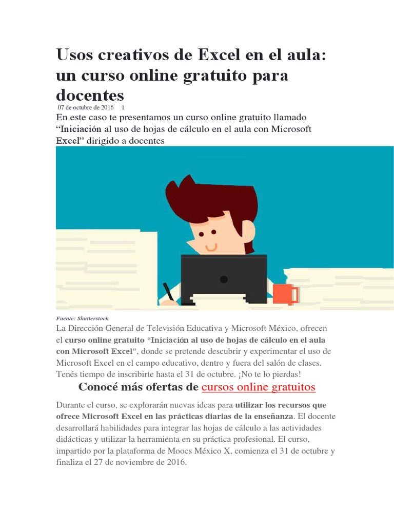 Usos Creativos de Excel en El Aula | PDF | Microsoft Excel | Curso ...