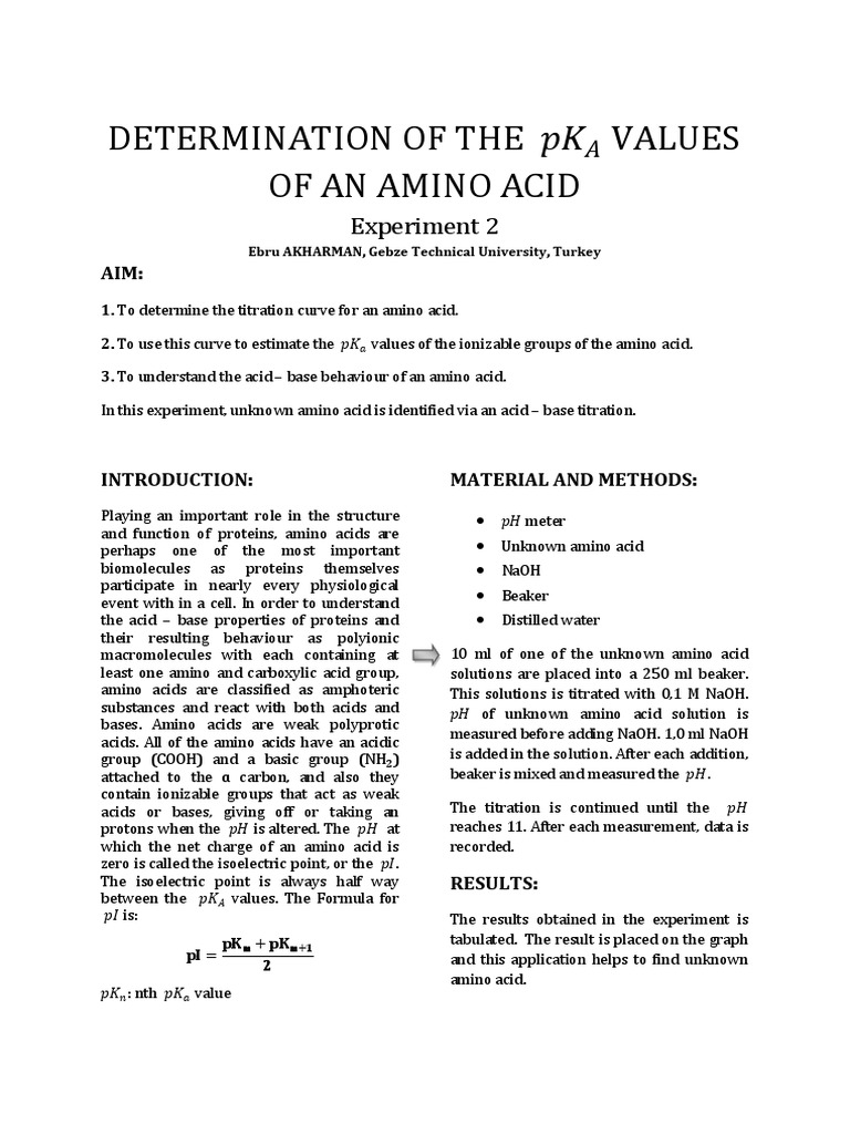 Determination of The Pka Values of An Amino Acid | PDF | Amino Acid | Acid Dissociation Constant