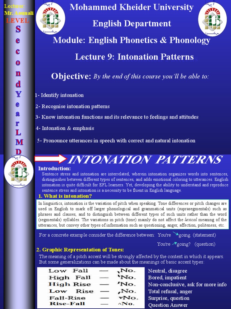 Lecture 9 Intonation Patterns Slideshow | PDF | Stress (Linguistics ...