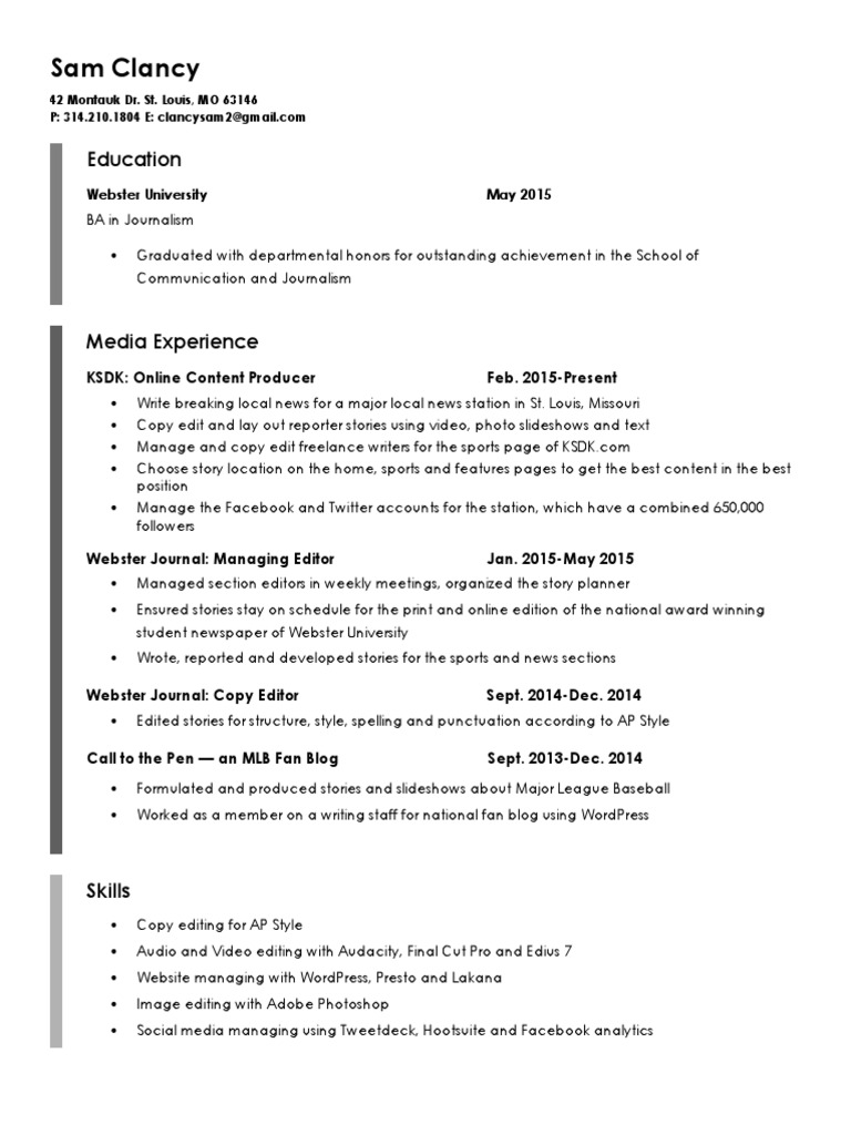Sam Clancy's Professional Resume | PDF