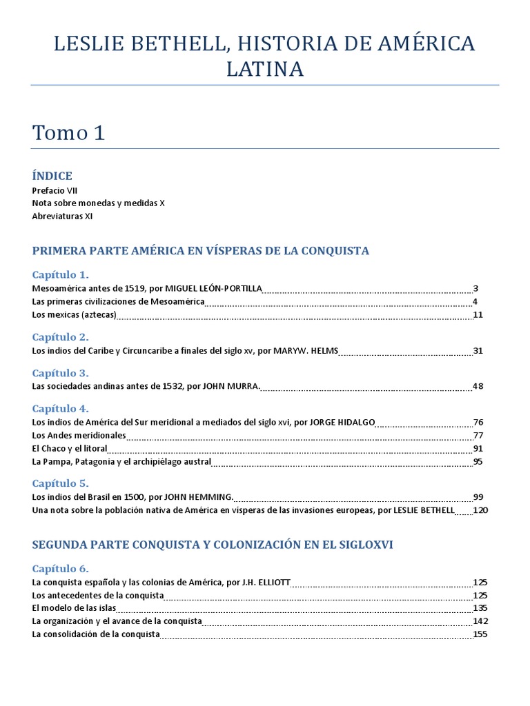 Leslie Bethell Historia de America Latina Indice de Tomos | PDF ...