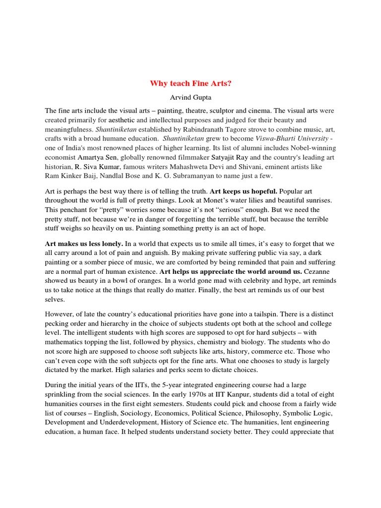Importance of Fine Arts Education | PDF | Science | Science (General)