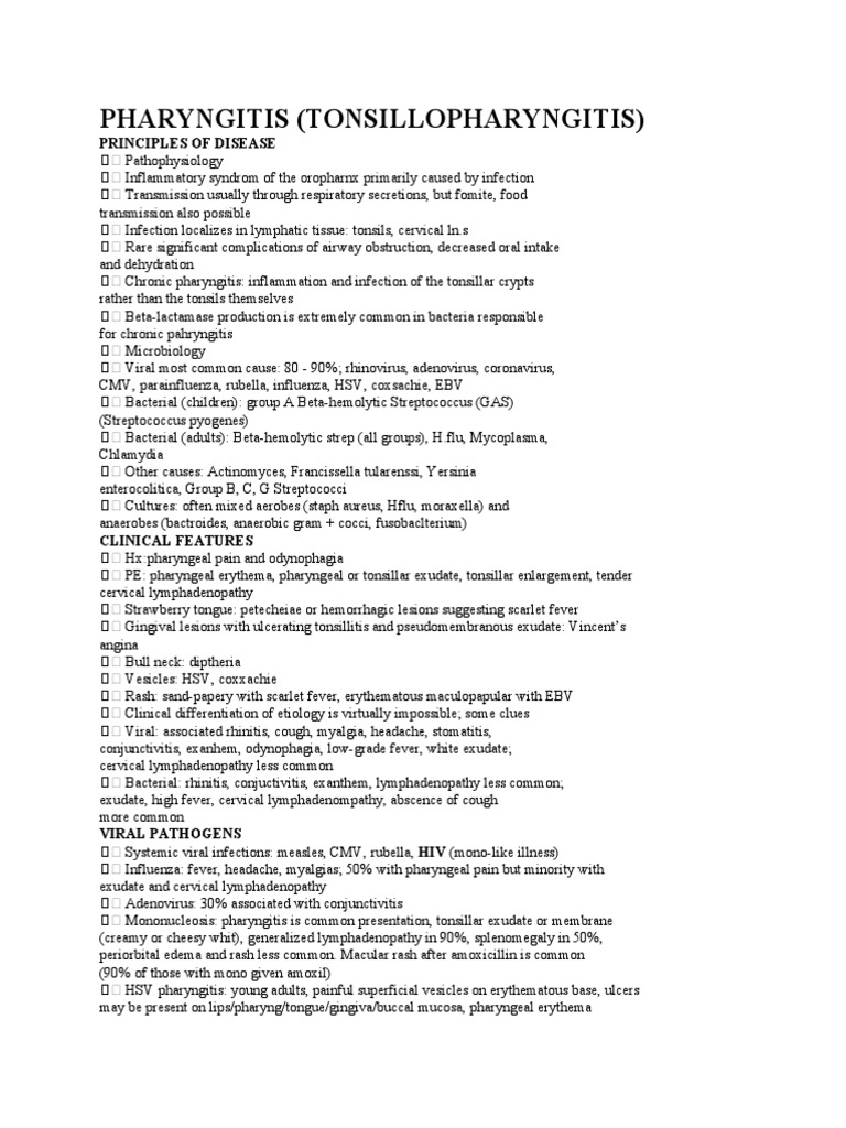 Pharyngitis (Tonsillopharyngitis) : Principles of Disease | PDF ...