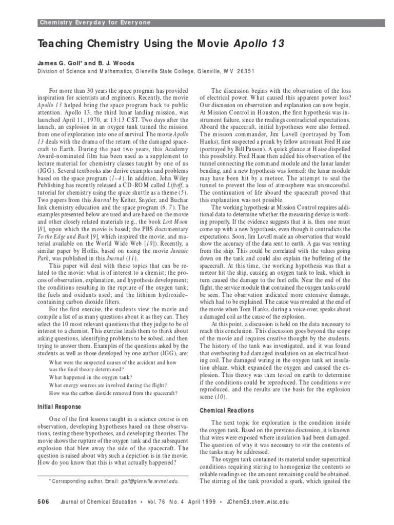 Apollo 13 Paper | PDF | Chemical Reactions | Nitrogen