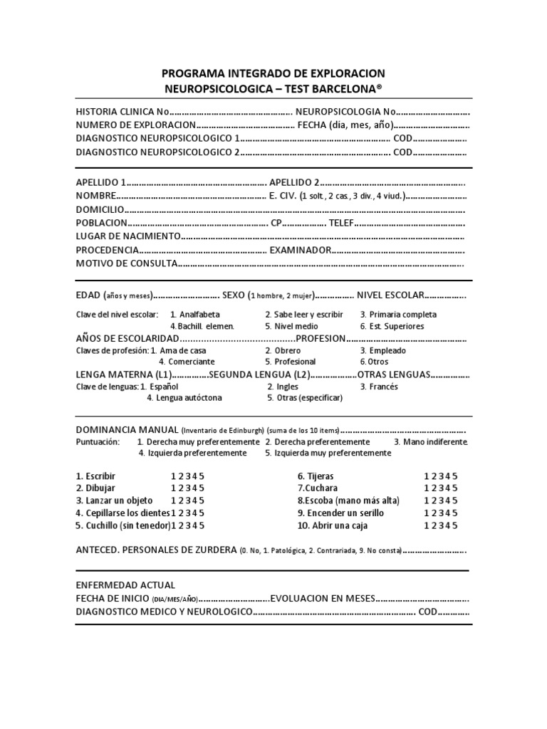 Test Barcelona Protocolo | PDF | Ciencias de la Salud | Medicina CLINICA