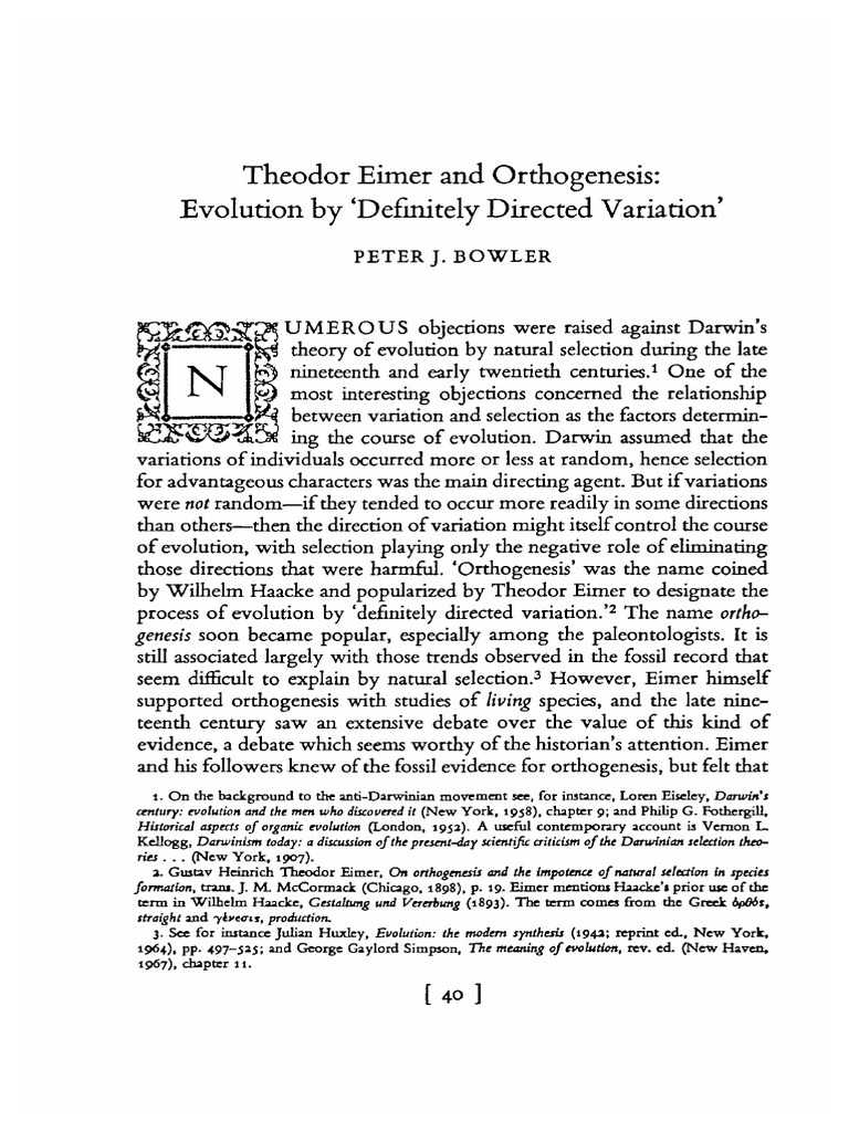 Bowler - Theodor Eimer and Orthogenesis | PDF | Natural Selection ...