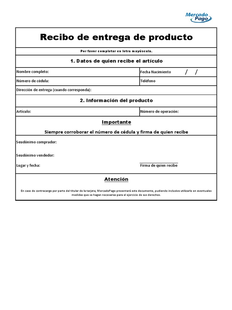 Recibo de Entrega de Producto PDF | PDF