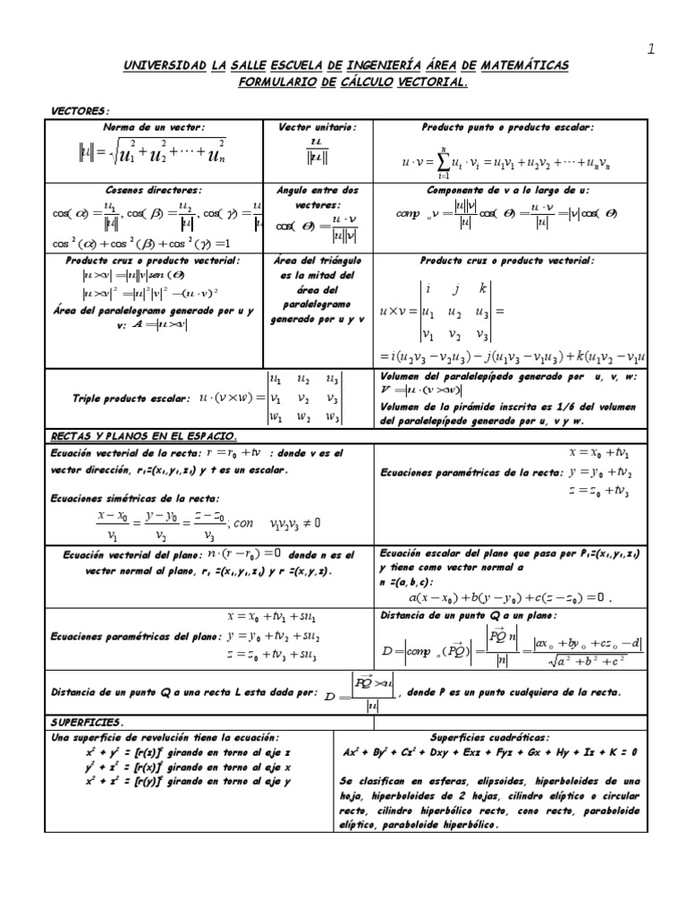 62878230-FORMULARIO-DE-CALCULO-VECTORIAL.pdf | Vector euclidiano | Integral