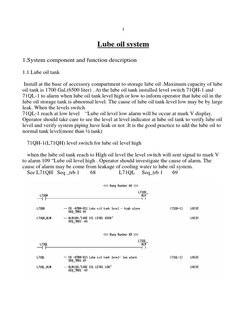 Lube Oil System Description PDF | PDF | Lubricant | Pump