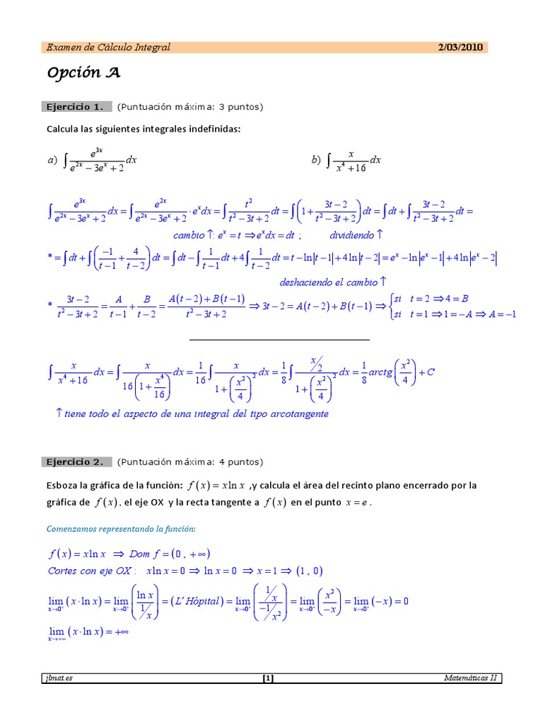 examen calculo integral