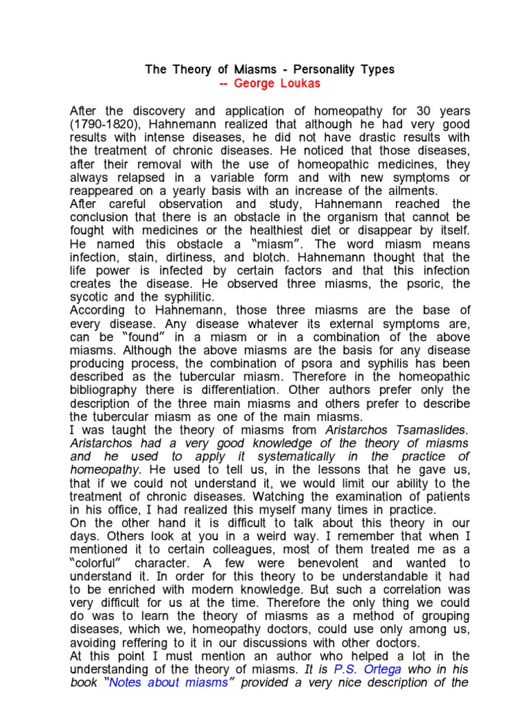 The Theory of Miasms-Personality Types | PDF | Homeopathy | Feeling