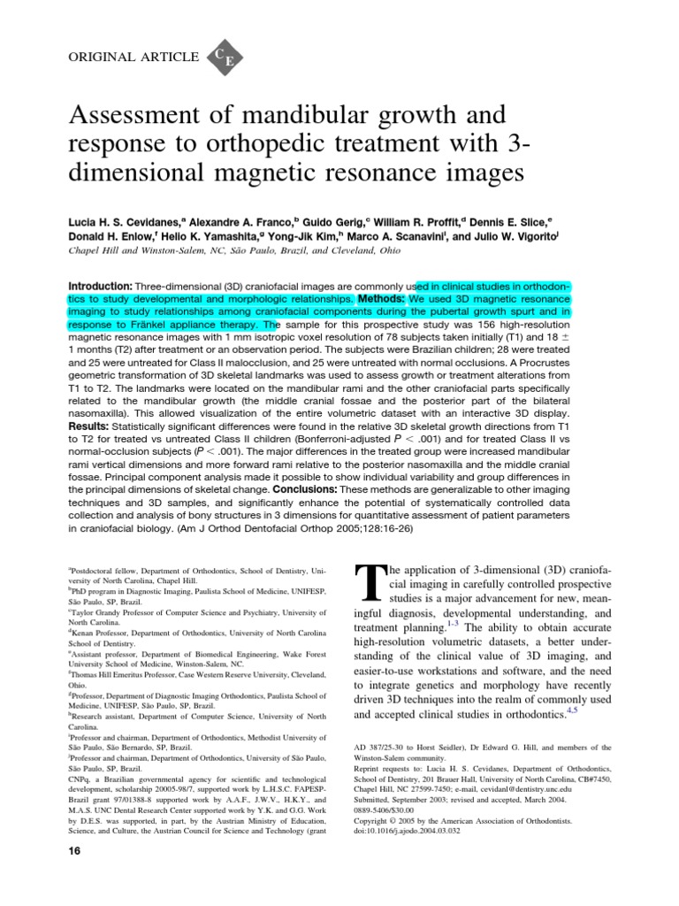 Assessment of Mandibular Growth and Response To Orthopedic Treatment ...