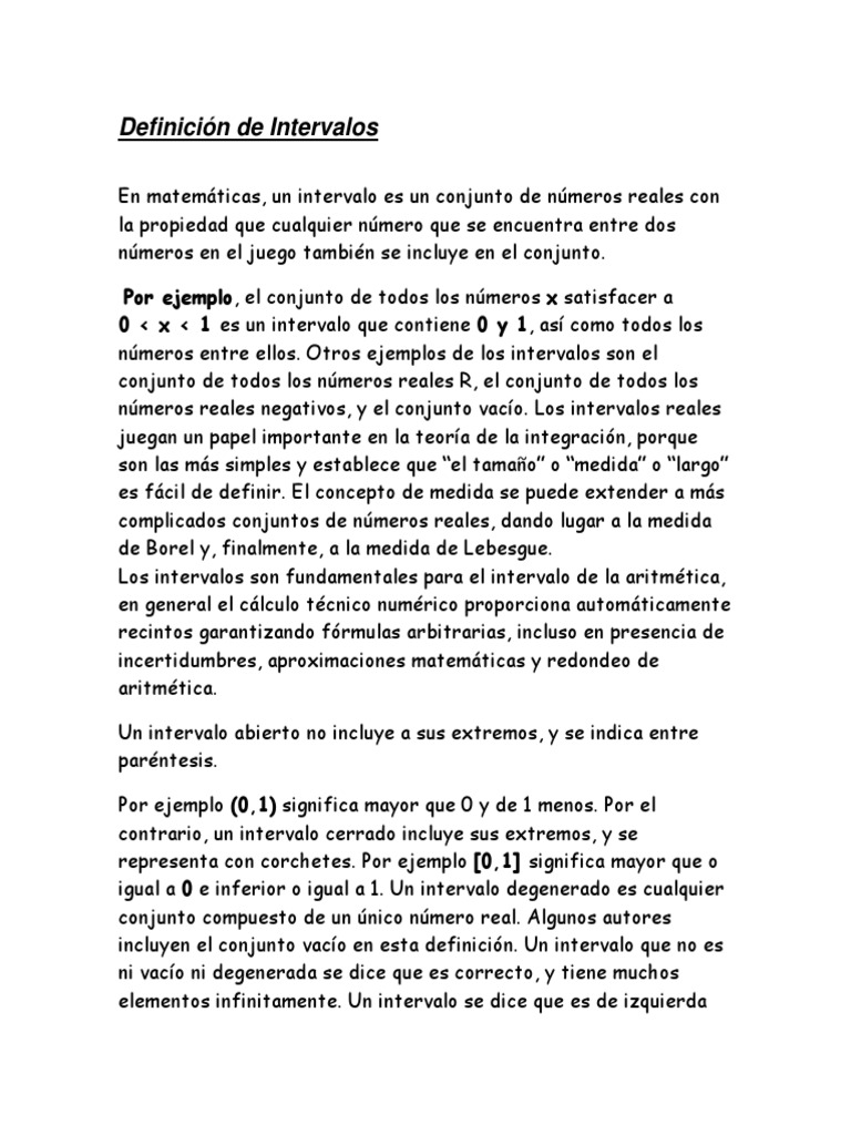 Definición de Intervalos | PDF | Intervalo (Matemáticas) | Conjunto (Matemáticas)
