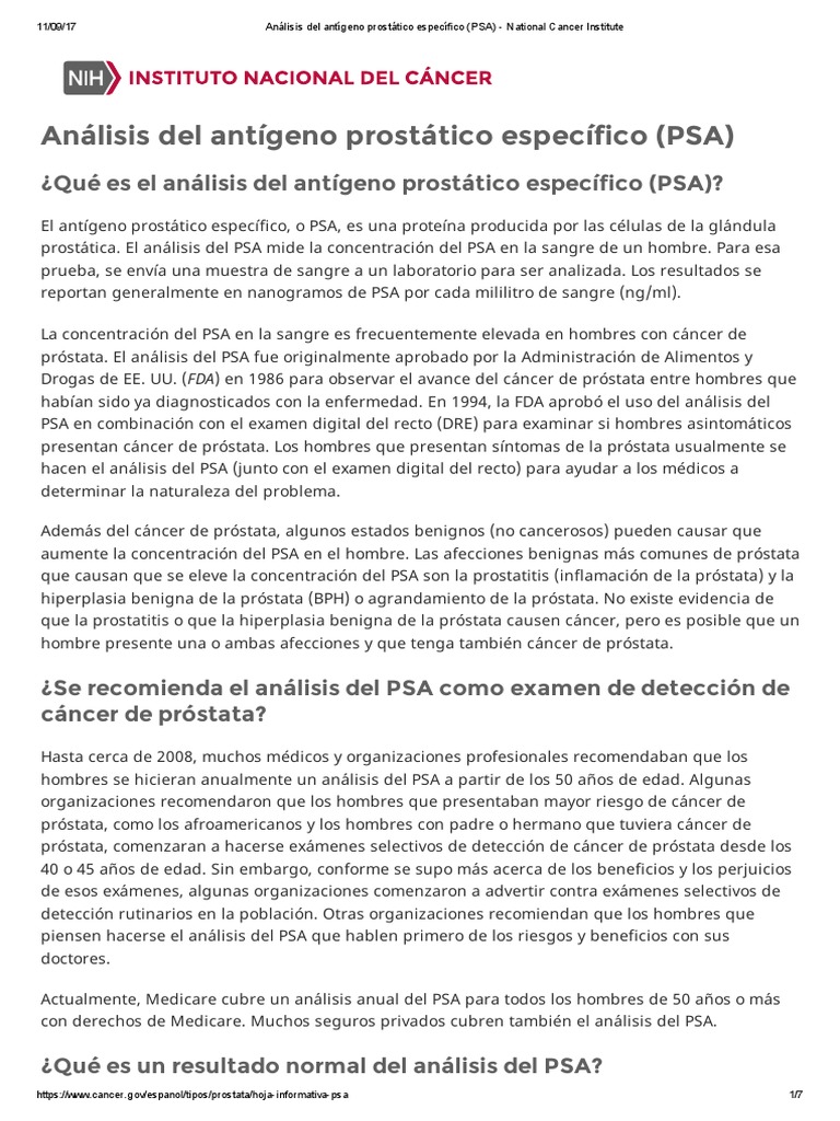 Análisis Del Antígeno Prostático Específico (PSA) - National Cancer ...