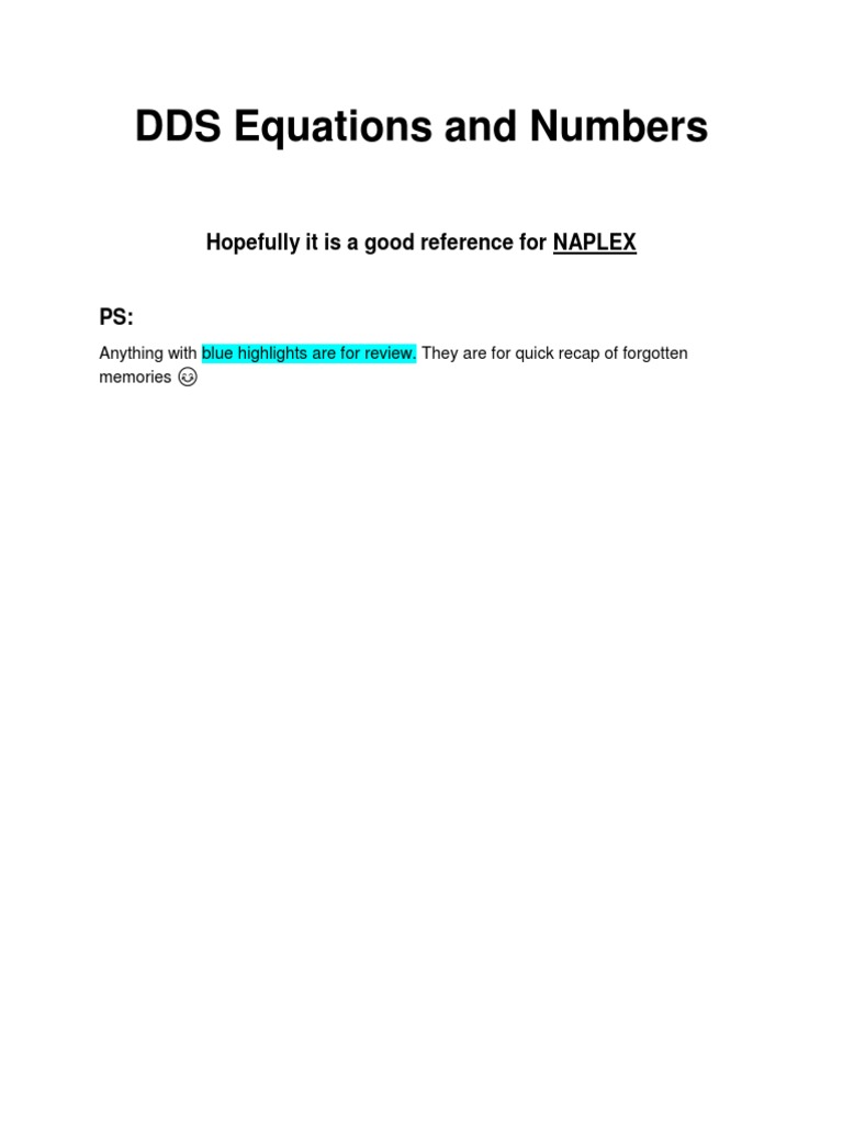 DDS Equations and Numbers: Hopefully It Is A Good Reference For NAPLEX ...