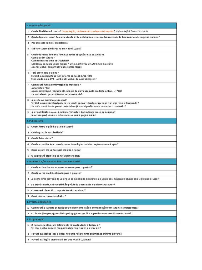 Check List Planejamento Curso | MOOC | Lição