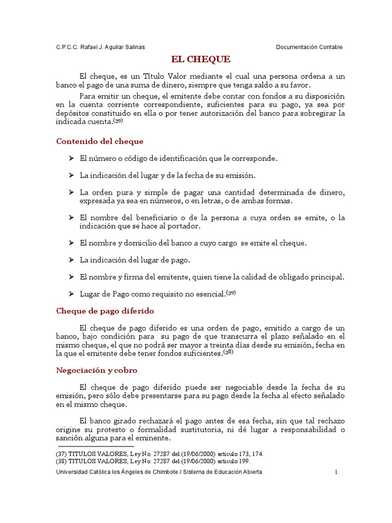 Guía Completa sobre Cheques y su Uso | PDF | Cheque | Bancos