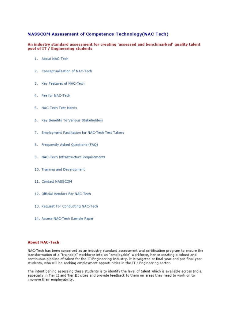 NASSCOM Assessment of Competence-Technology (NAC-Tech) | PDF | Computer Programming | Computing