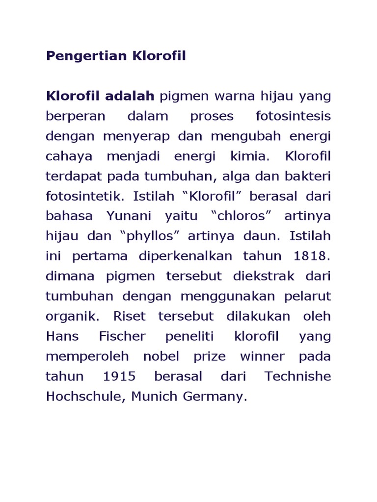 Pengertian Klorofil | PDF | Sains & Matematika