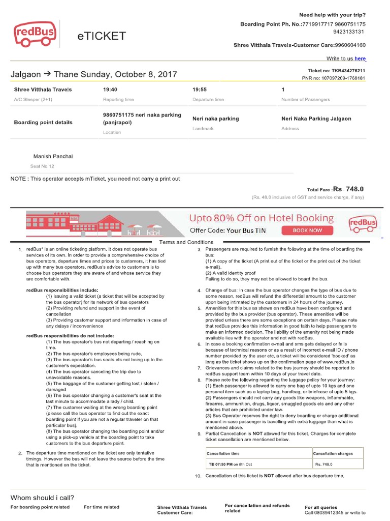 RedBus Ticket | PDF