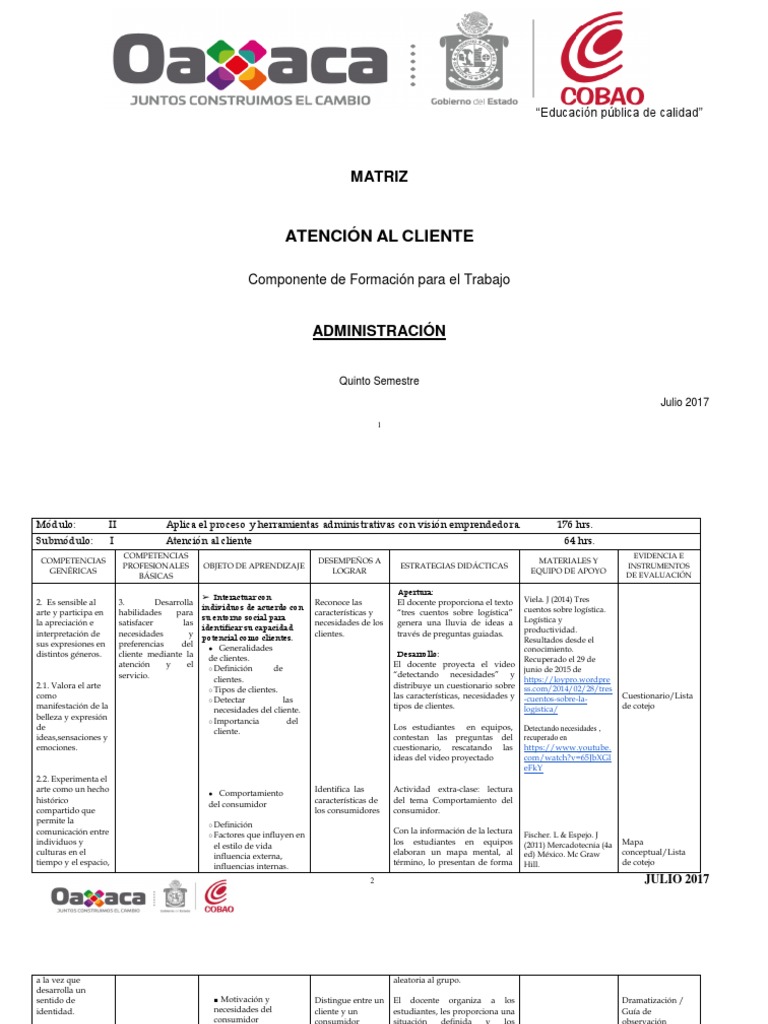 MATRIZ Atencion Al Cliente | Cliente | Comunicación