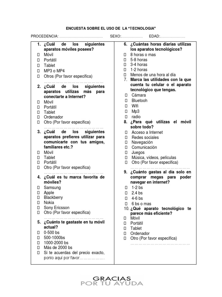 Encuesta Sobre El Uso de La Tecnologia | PDF | Telefonía móvil | Tableta