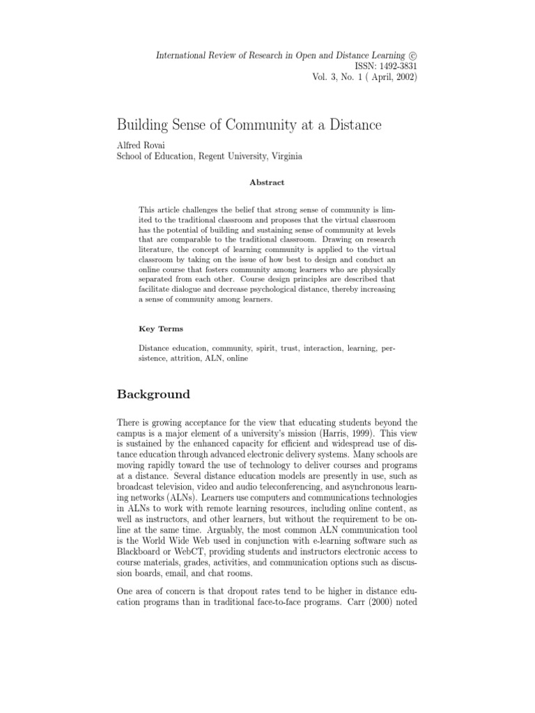 Building Sense of Community at A Distance | Download Free PDF ... Building Sense of Community at A Distance | Download Free PDF ...