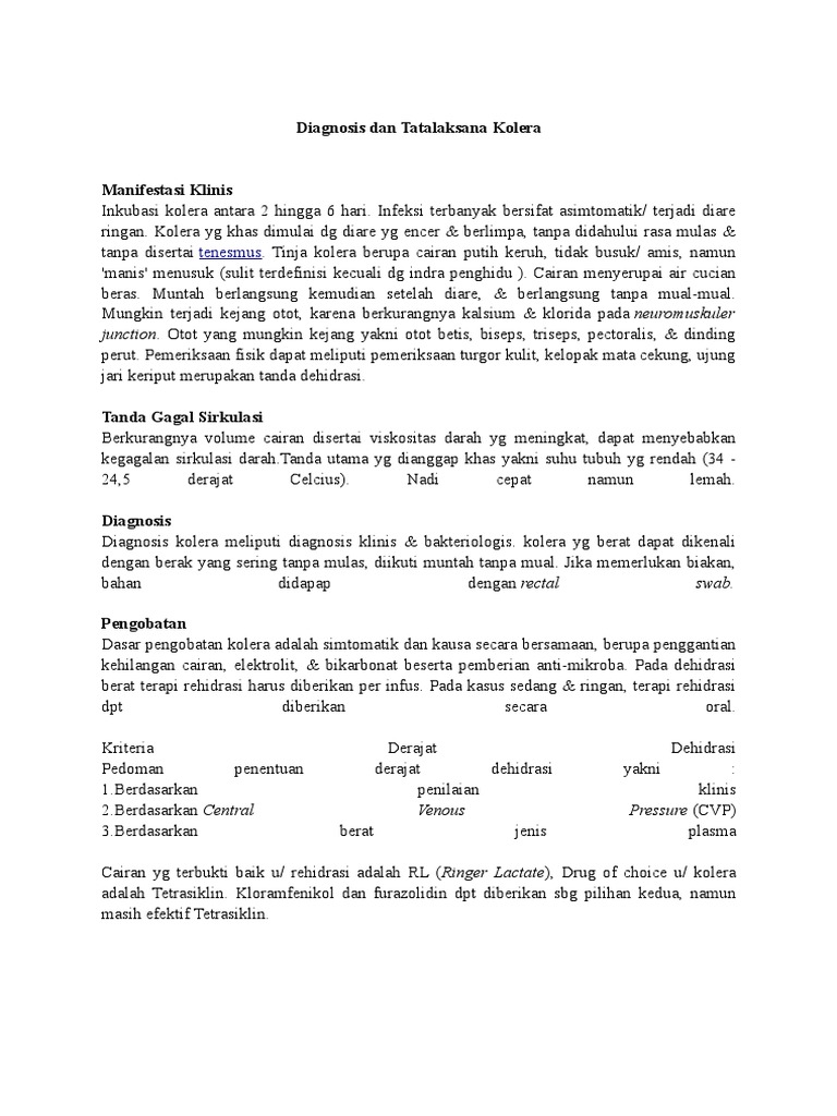 Diagnosis Dan Tatalaksana Kolera | PDF