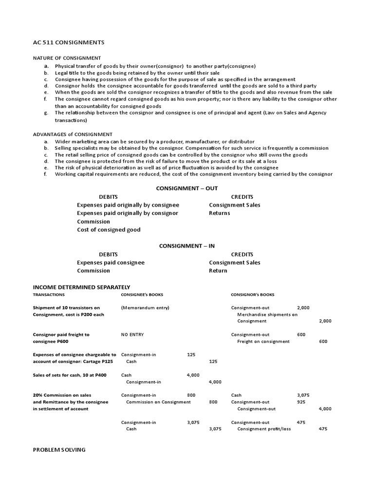 Ac 511 Consignments: Consignment - Out | PDF | Debits And Credits | Service Industries
