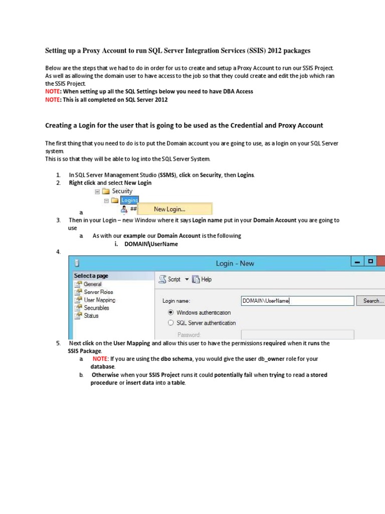 Setting Up A Proxy Account To Run Sql Server Integration Services Pdf User Computing 