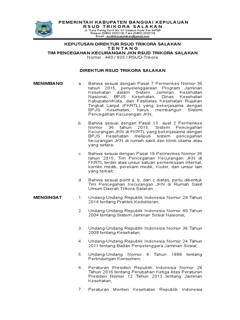 Format SK Tim Pencegahan Kecurangan FKRTL - 2017 | PDF