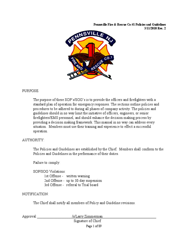 Pennsville Fire Rescue 2010 SOPs | PDF | Incident Command System ...