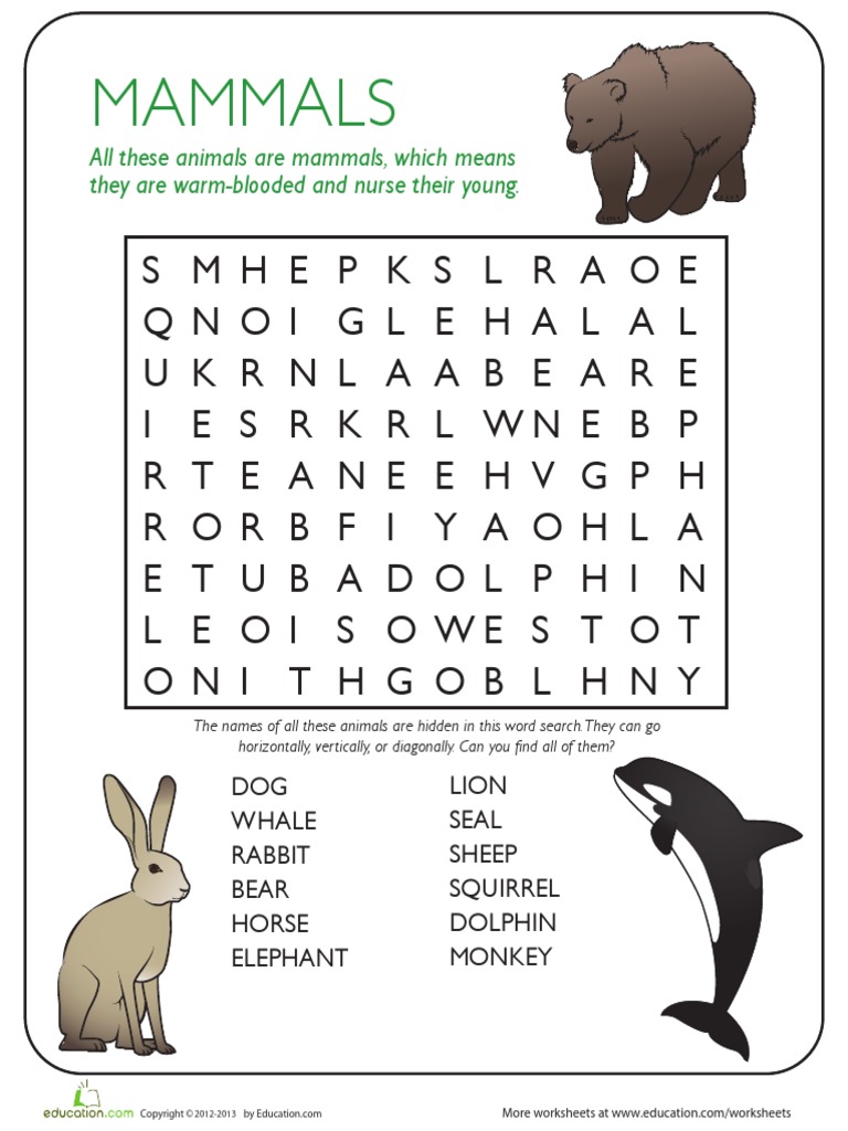 Animal Word Search Mammals PDF | PDF