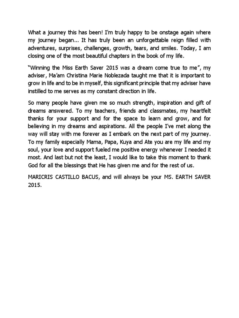 Crown Turnover Speech of Maricris | PDF