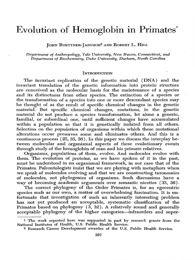 Evolution of Hemoglobin in Primates': Buettner-Janusch | PDF | Point ...