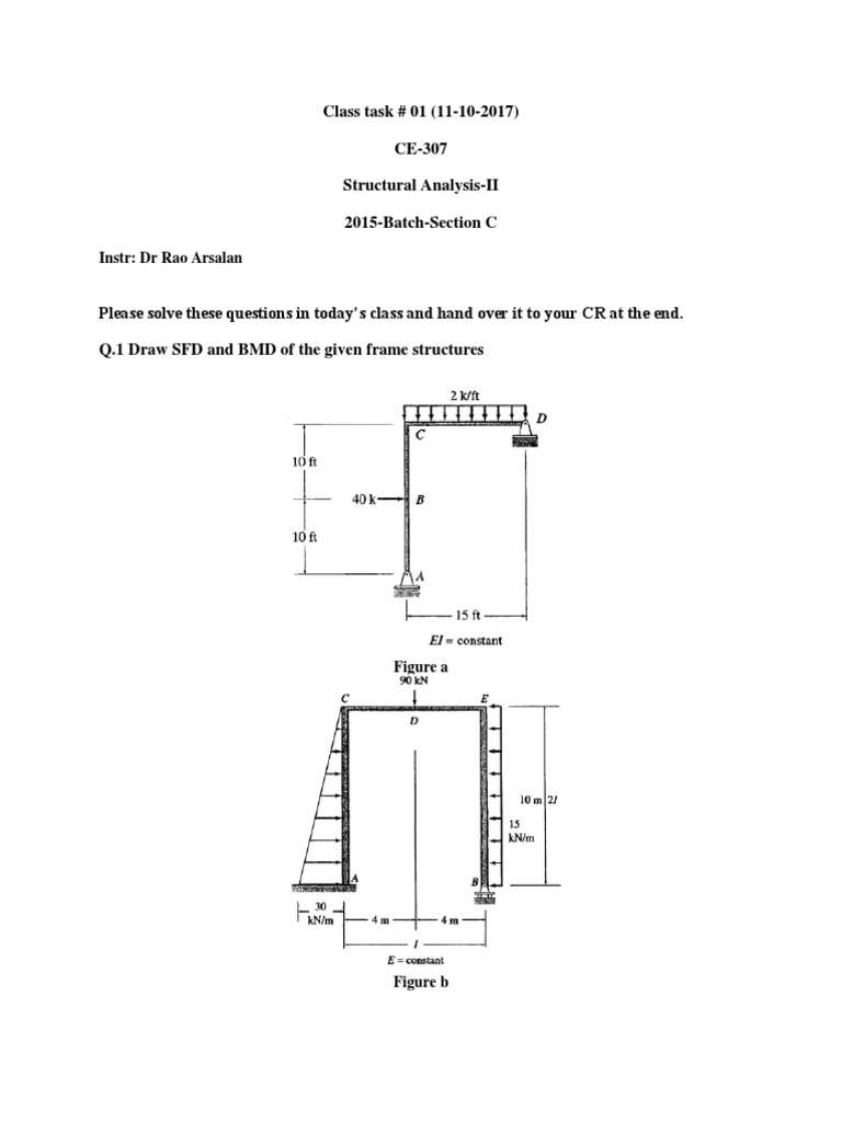 Class Task # 01 (11-10-2017) CE-307 Structural Analysis-II 2015-Batch ...