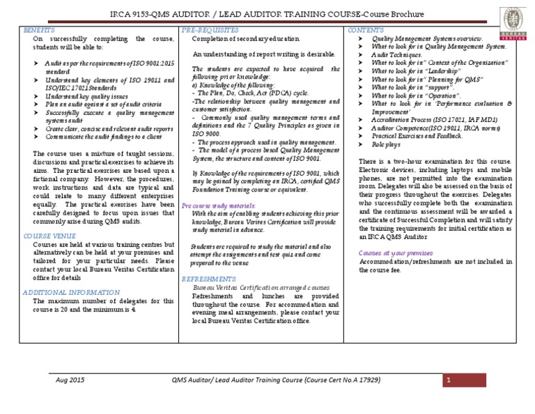 IRCA 9153-IsO 9001-2015 Auditor Lead Auditor Training-A17929 | PDF ...