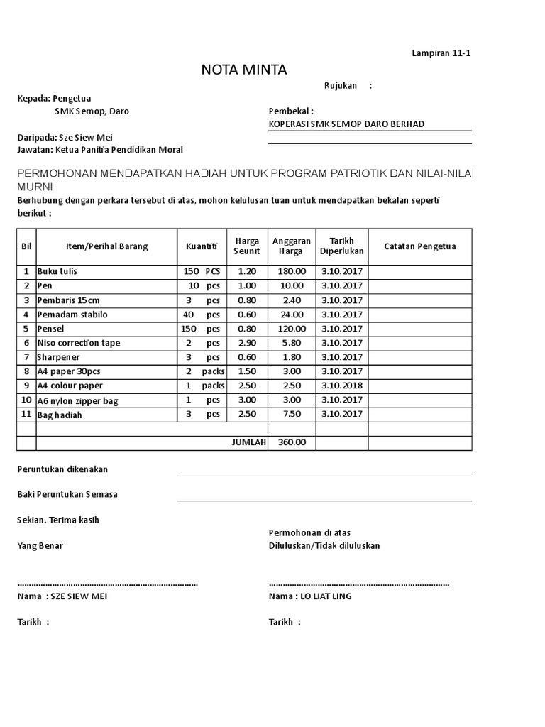 Nota Minta MORAL | PDF