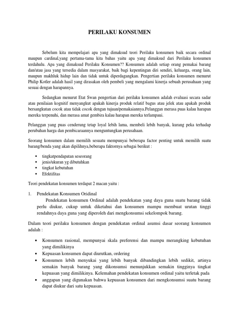 Perilaku Konsumen Pendekatan Ordinal Dan | PDF